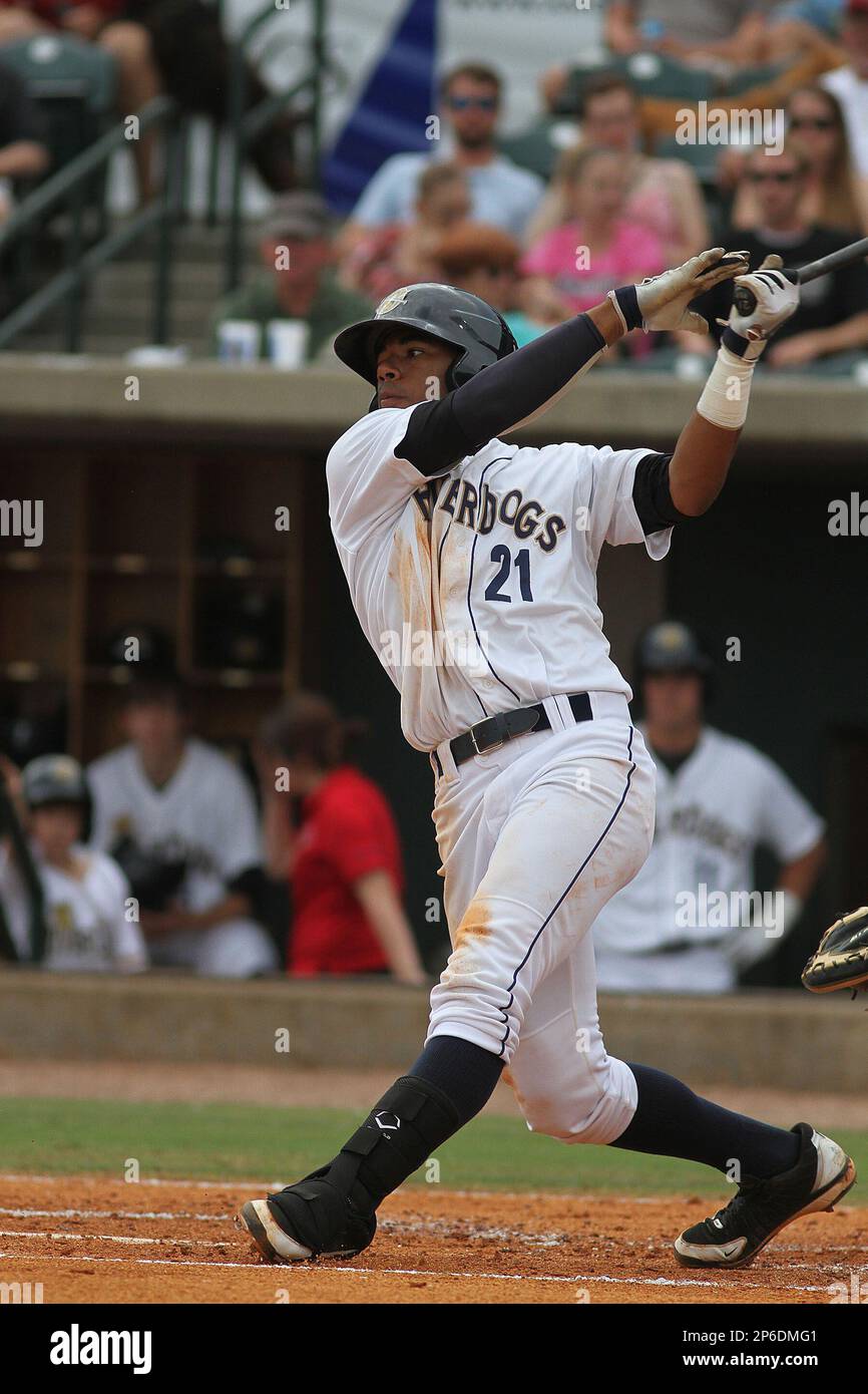 Charleston Riverdogs infielder Angelo Gumps #21 at bat during a game ...