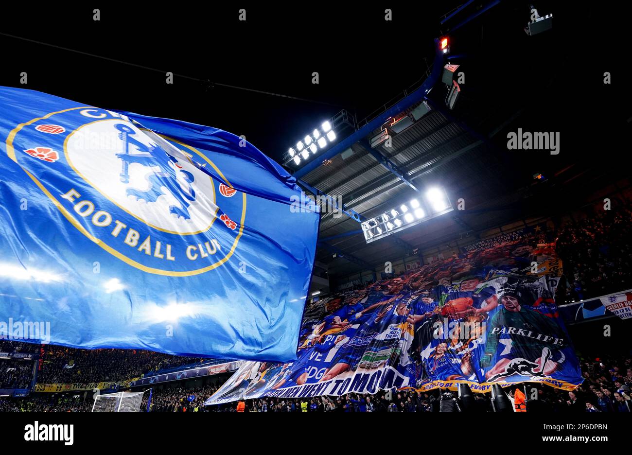Chelsea flags uefa champions league match stamford bridge hi-res stock ...