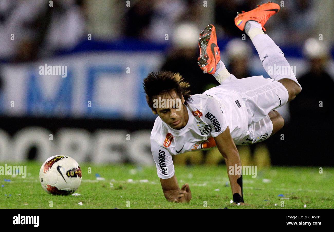 Brazil's Santos FC Neymar falls down during a Copa Libertadores soccer ...