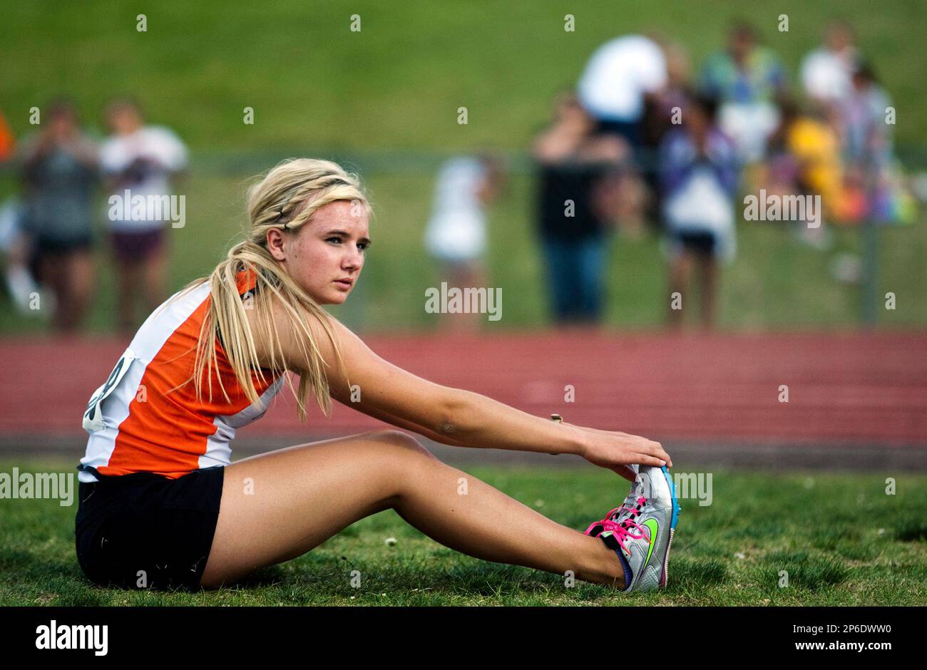 Brooke Nisley looks out at the track at Kelly Walsh High School as she ...
