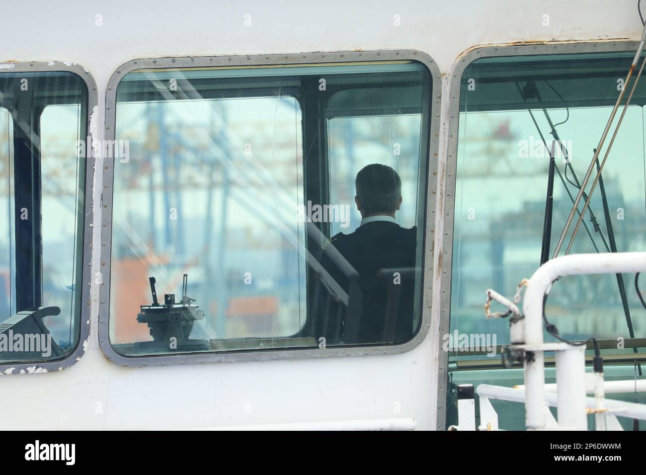 The Captain of the Stena Superfast VII guides the ship into dock in ...