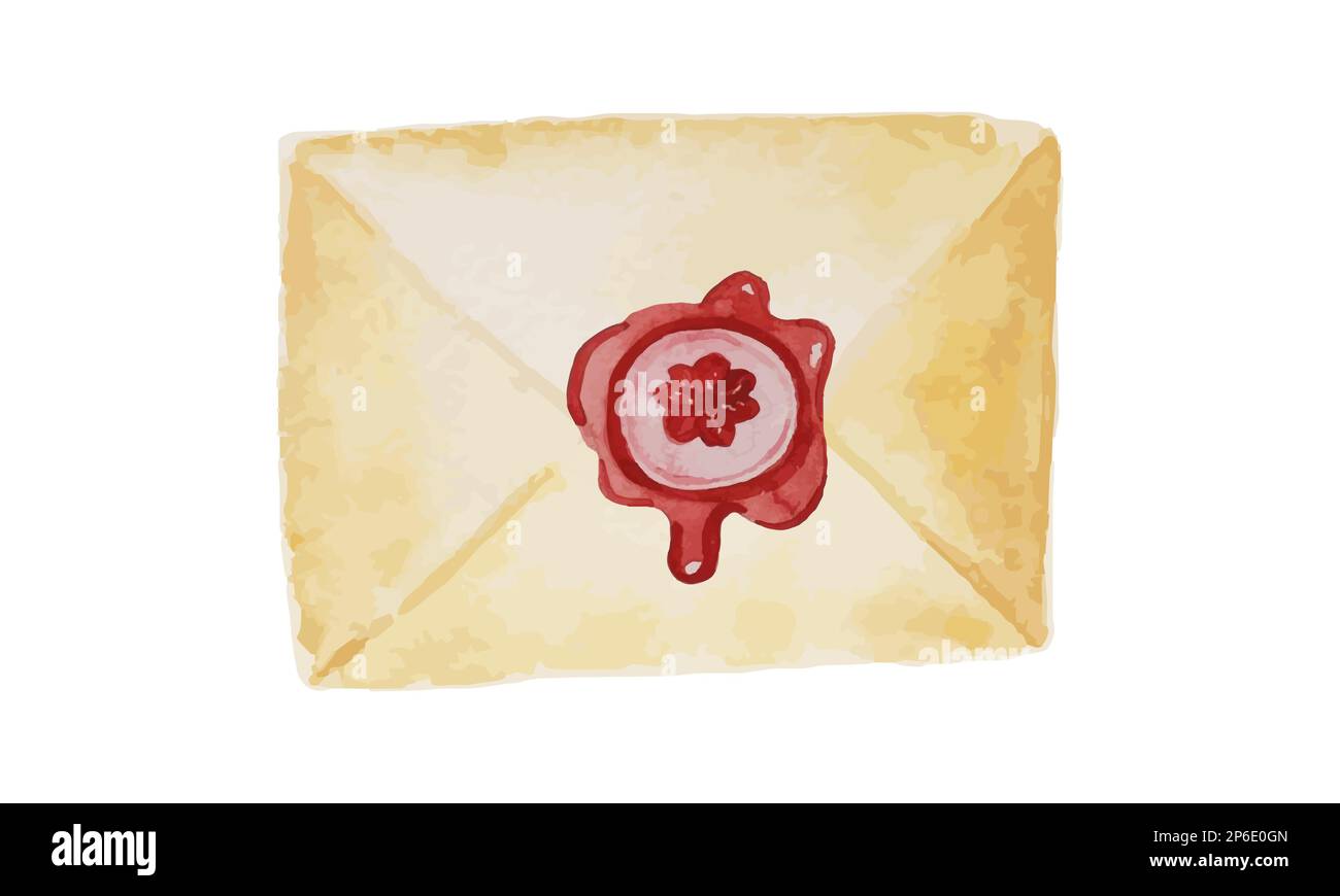 Old envelope sealed with wax stamped - painted in watercolor ...