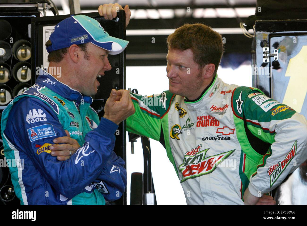 Matt Kenseth and Dale Earnhardt Jr. during practice for Saturday's NASCAR Sprint Cup Series auto ...