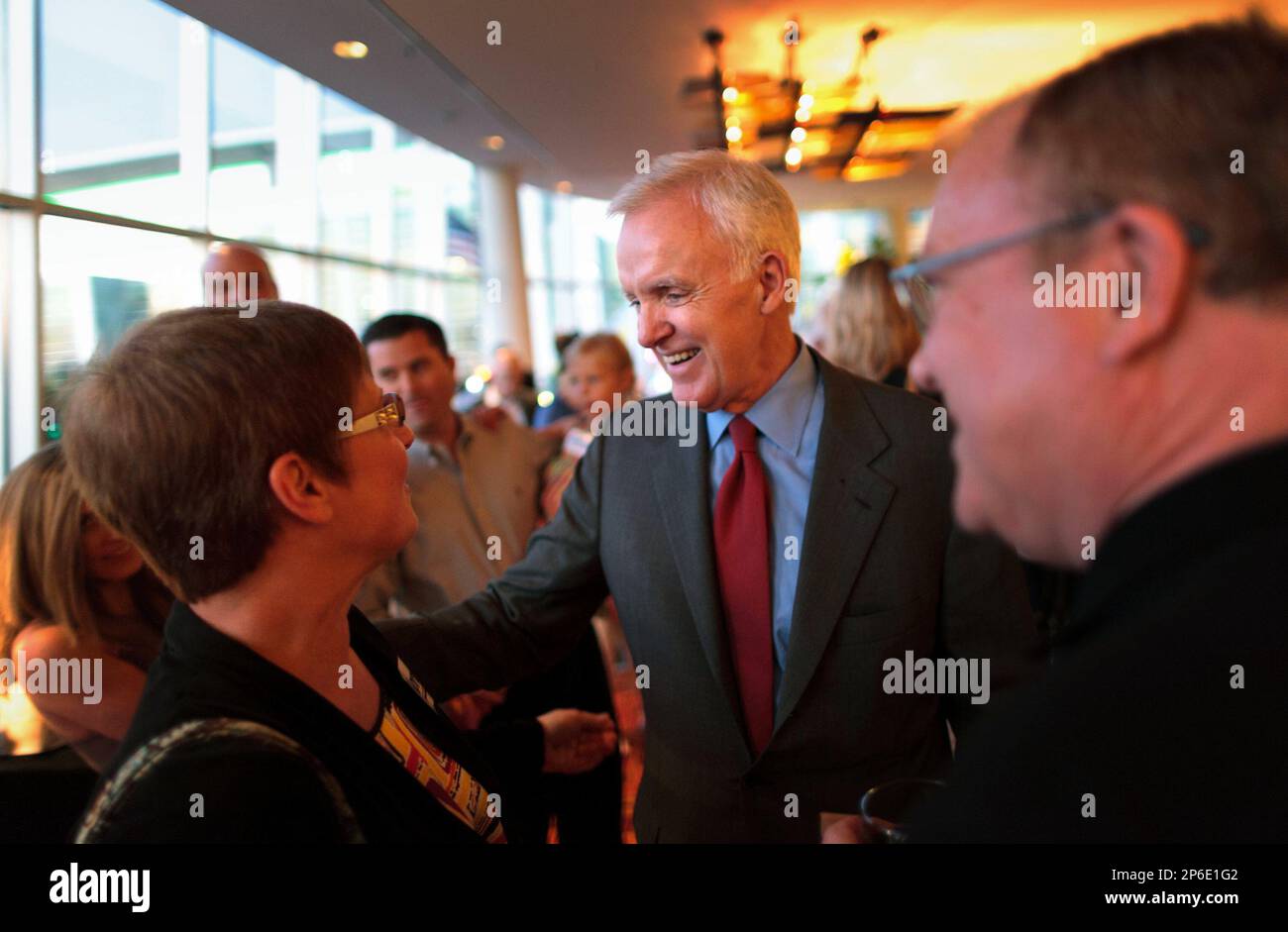 Democratic senate candidate Bob Kerrey greets supporters at his victory ...