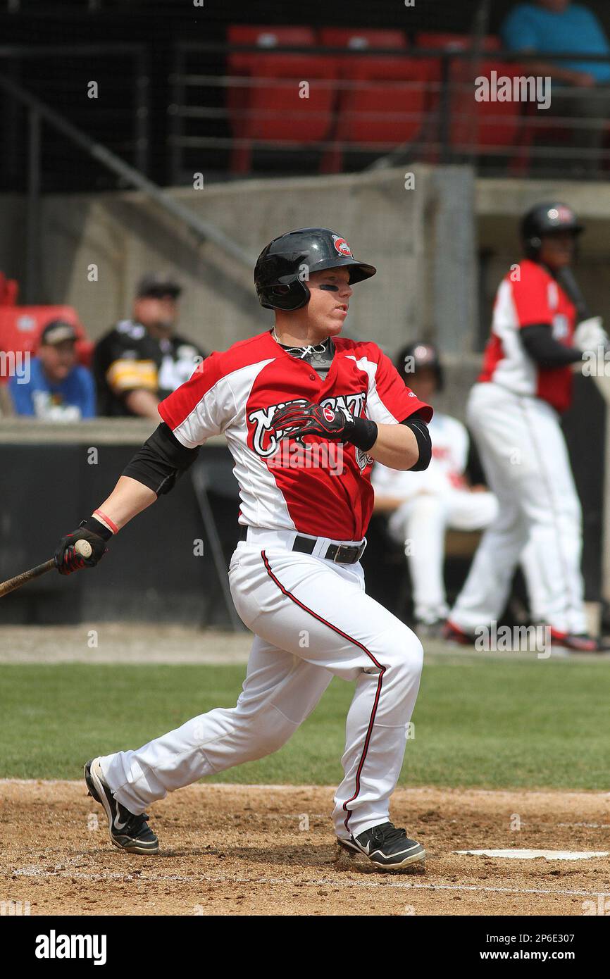 Carolina Mudcats catcher Jake Lowery #7 at bat during a game against ...