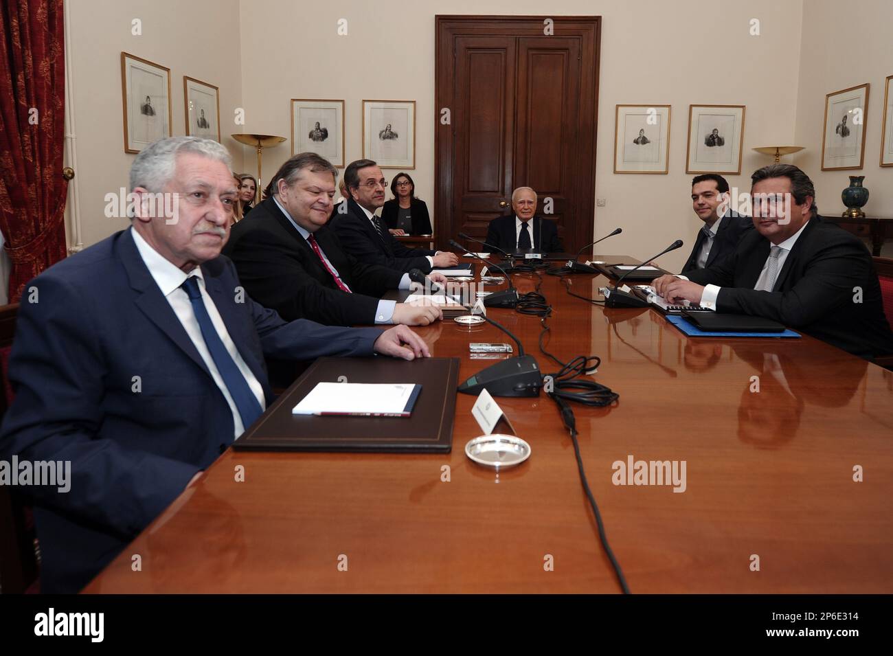 From left to right, leader of the Democratic Left party Fotis Kouvelis ...