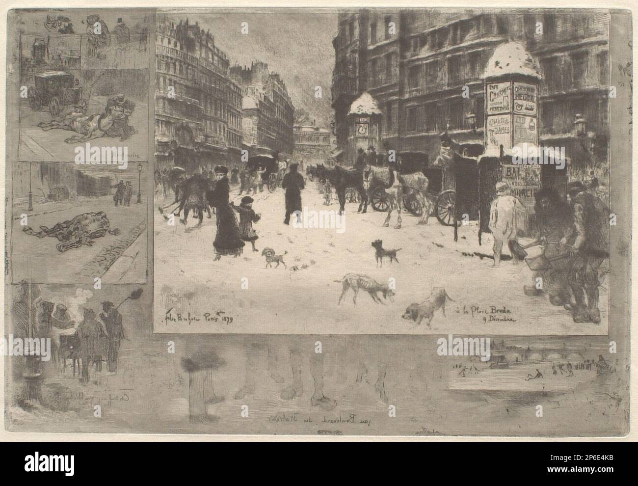 Félix Hilaire Buhot, L'Hiver à Paris, la neige à Paris, 1879, etching ...