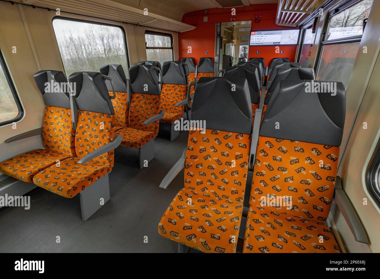 Orange light seat in private train of fast passenger train from Most to ...