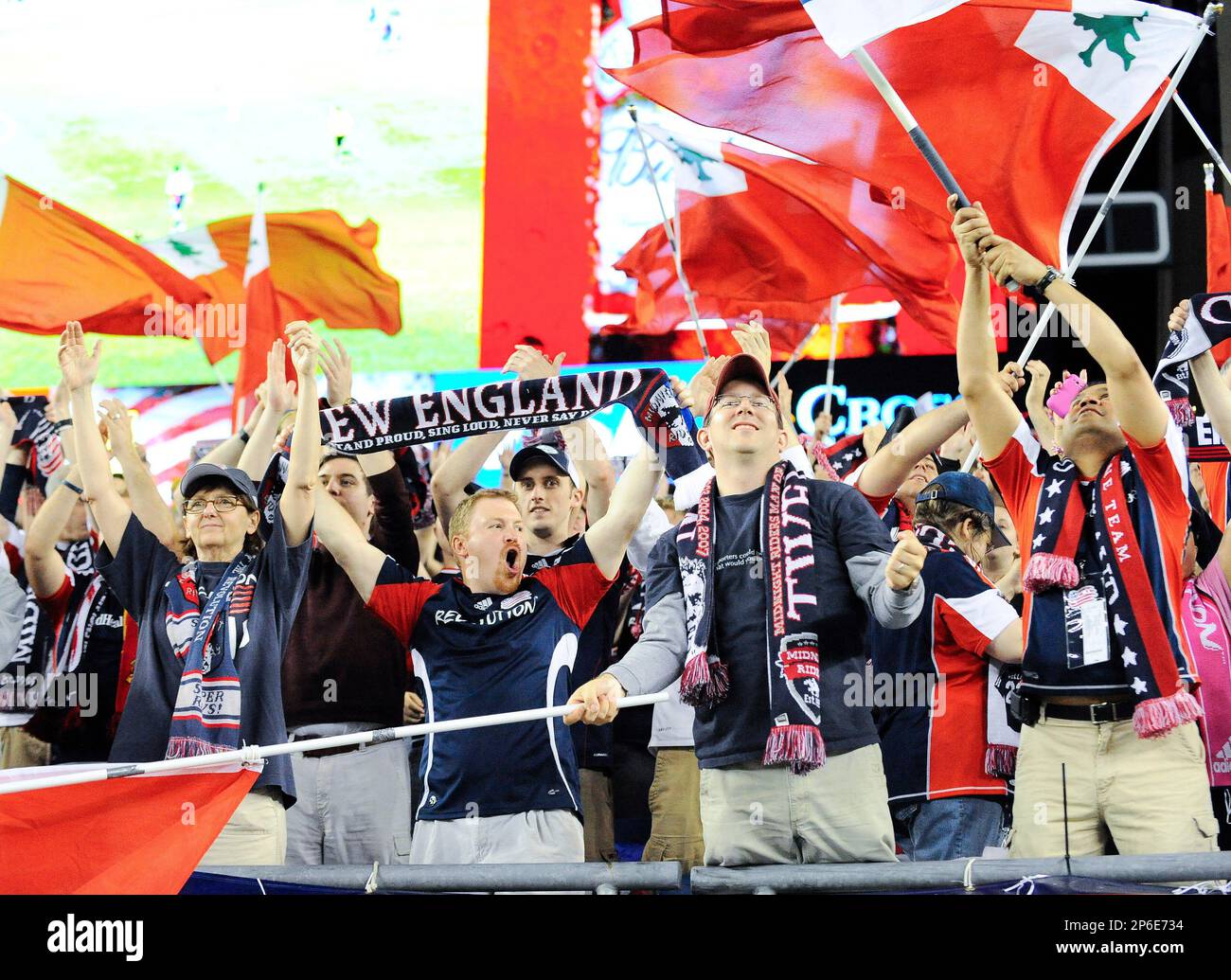 MAY 12 2012 New England Revolution fans celebrate a 4-1 victory over ...