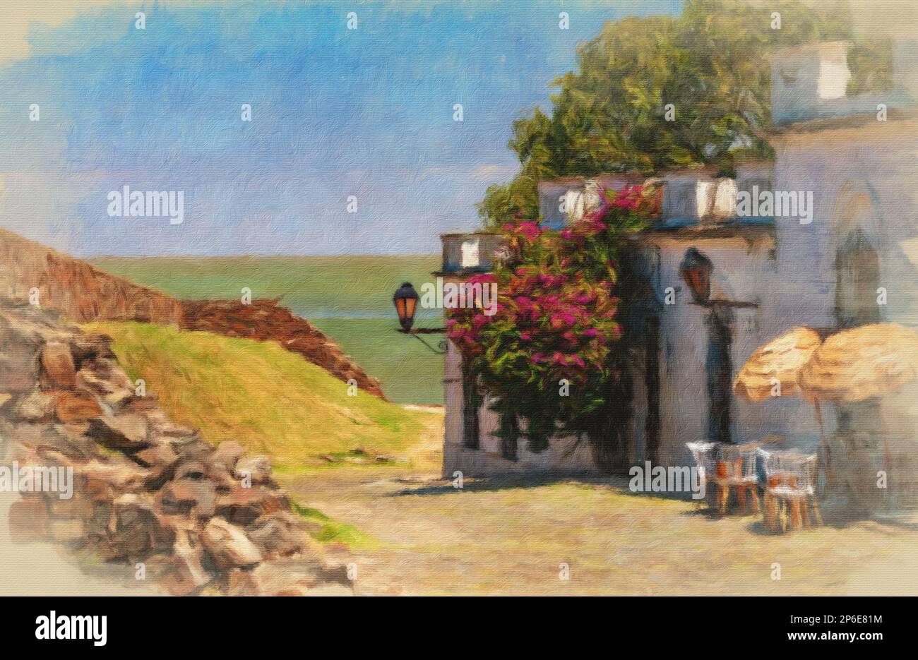 Digital oil impressionistic painting of the cobbled street leading to ...