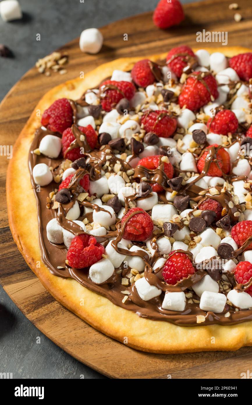 Homemade Sweet Chocolate Hazelnut Pizza Pastry with Marshmallows and ...