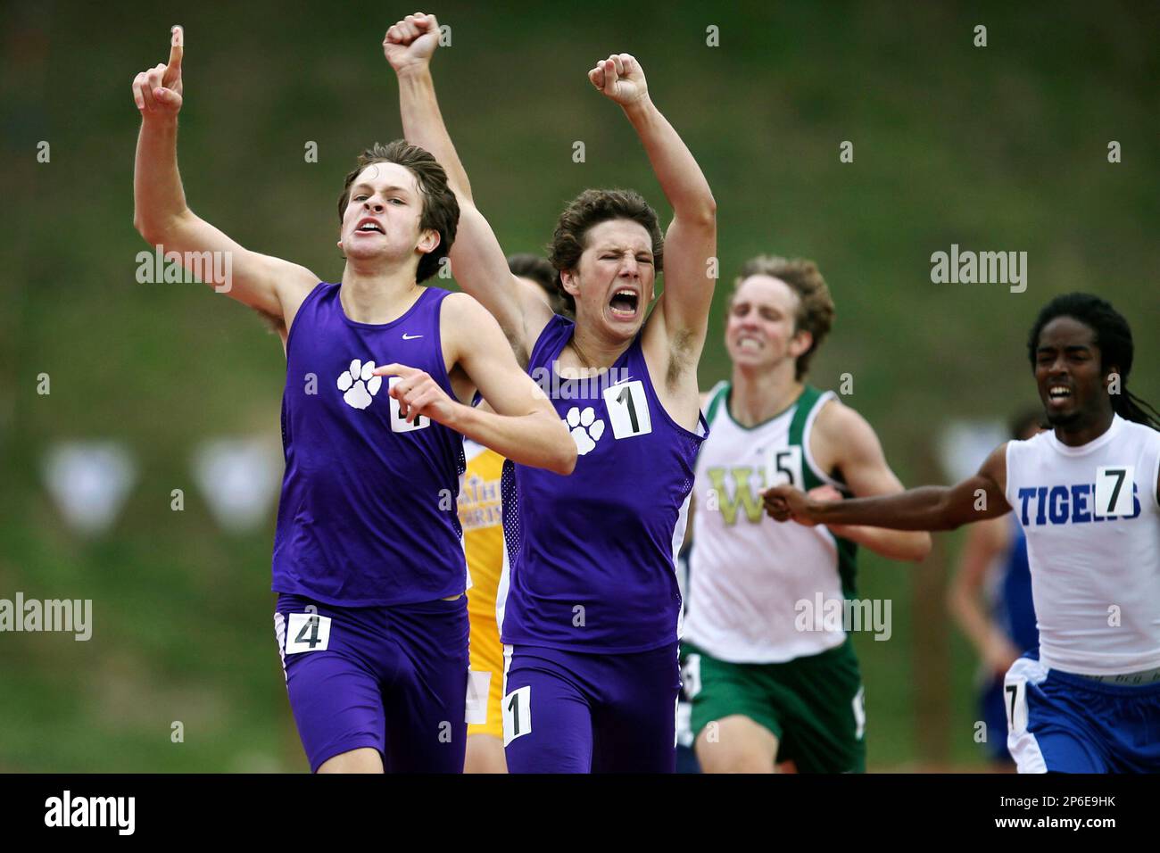 Darlington's Cameron Collins, left, and Alex Cox celebrate as they ...