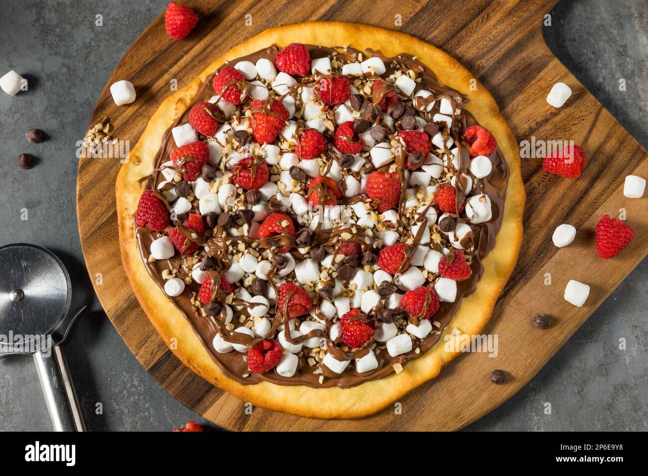 Homemade Sweet Chocolate Hazelnut Pizza Pastry with Marshmallows and ...