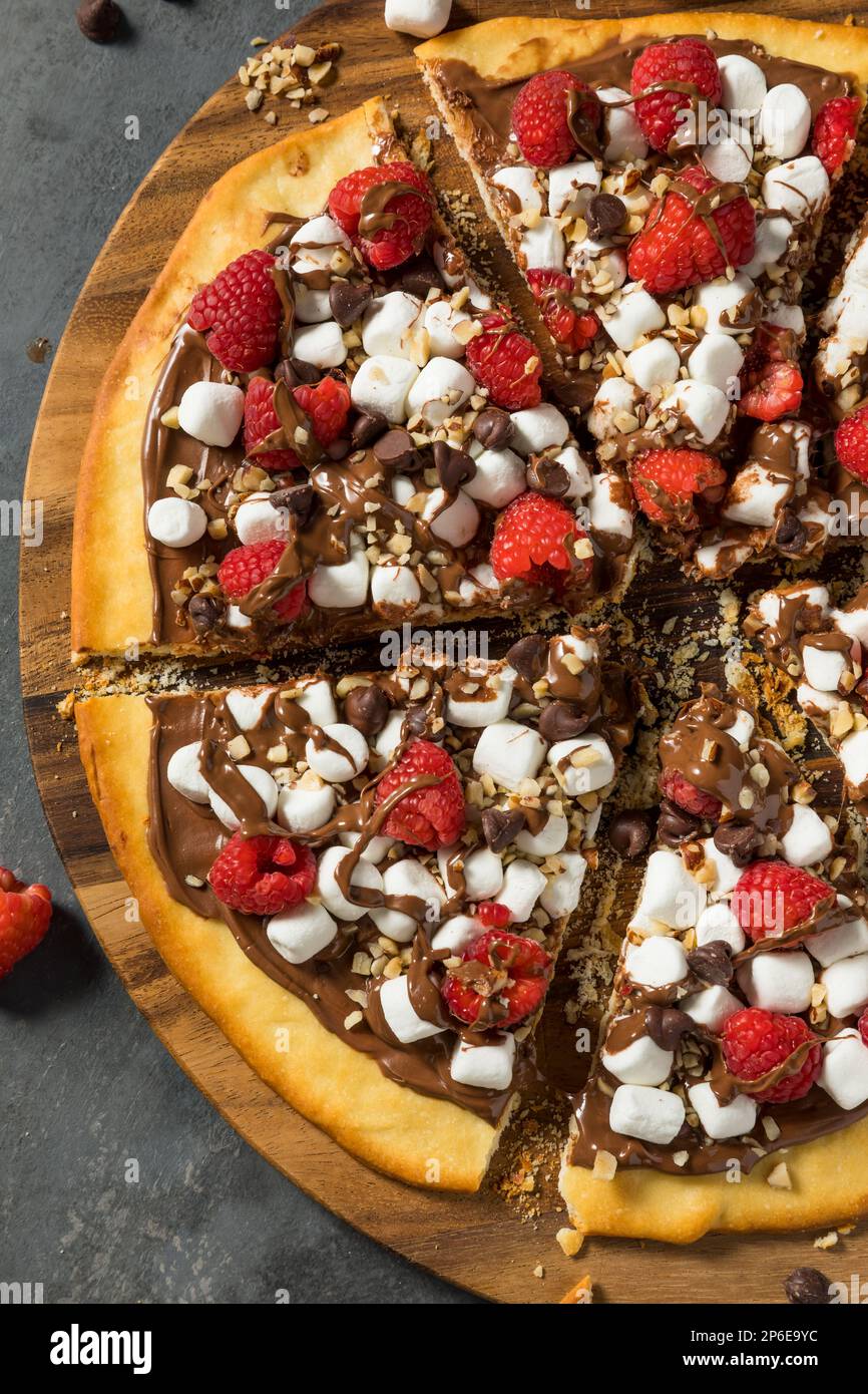 Homemade Sweet Chocolate Hazelnut Pizza Pastry with Marshmallows and ...