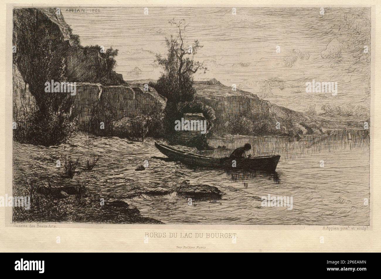 Adolphe Appian, Bords du lac du Bourget, 1866, etching on chine collé ...