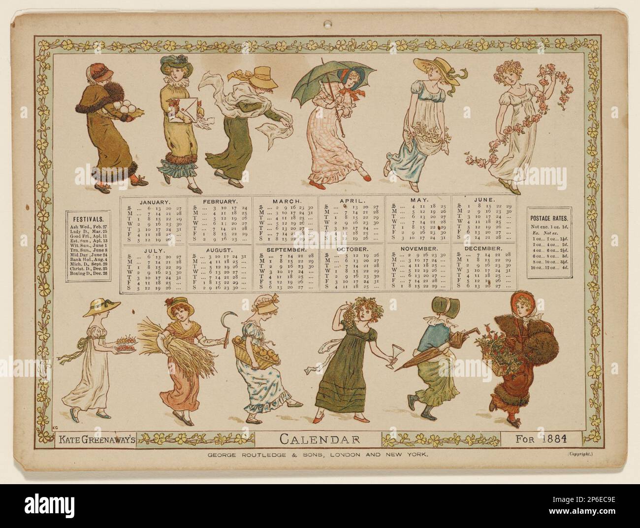 Kate Greenaway, Calendar for 1884: dancing figures, 1883 ...