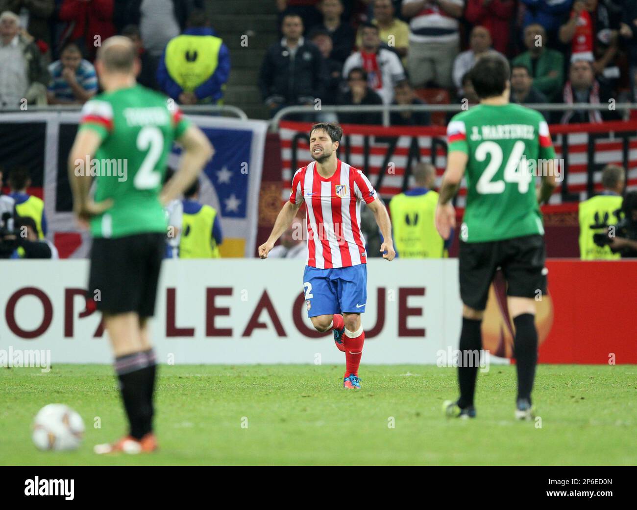 Athletico Madrids Diego celebrates scoring his sides third goal..Europa ...