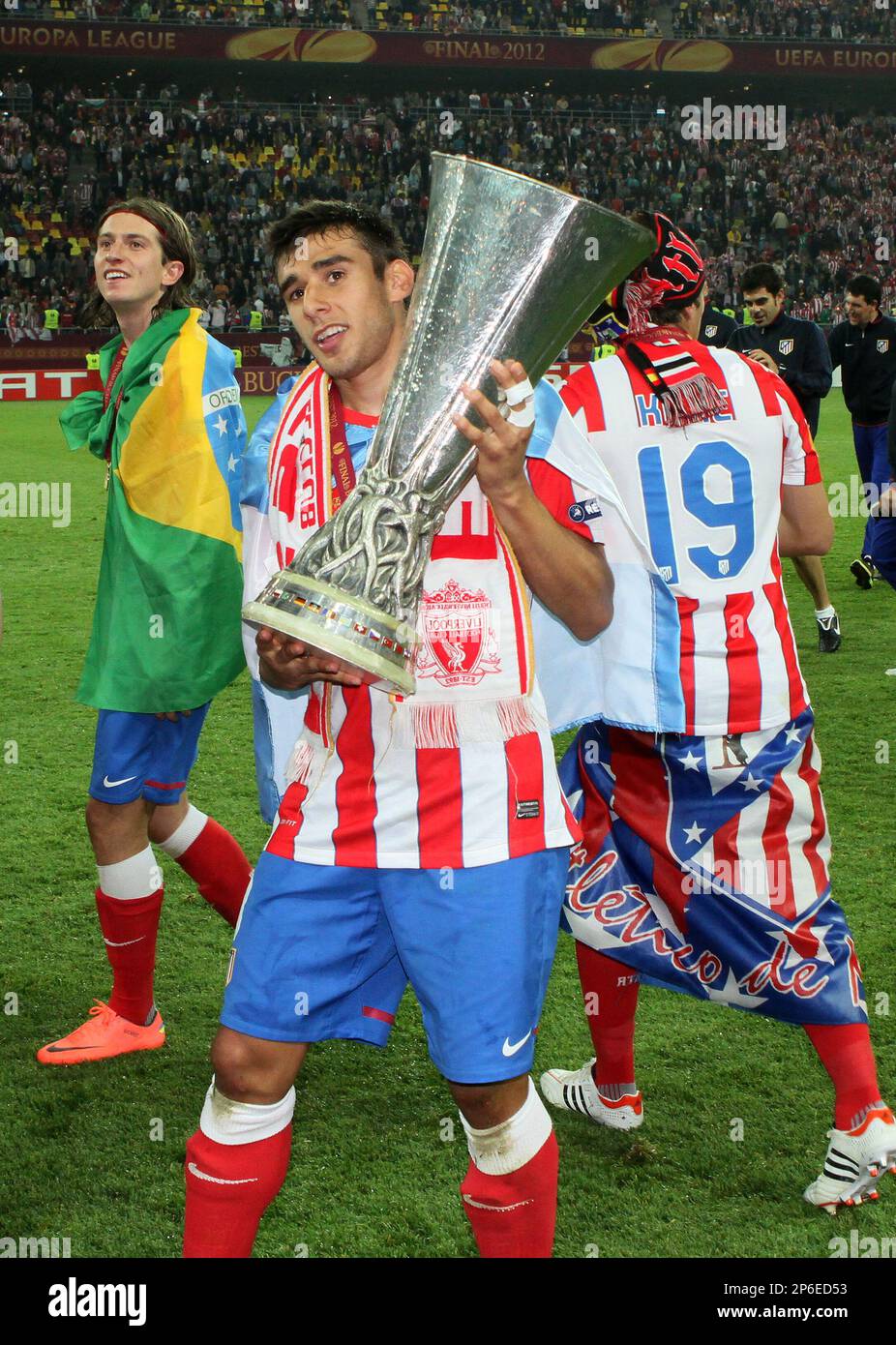 Athletico Madrids Eduardo Salvio celebrates with the trophy..Europa ...