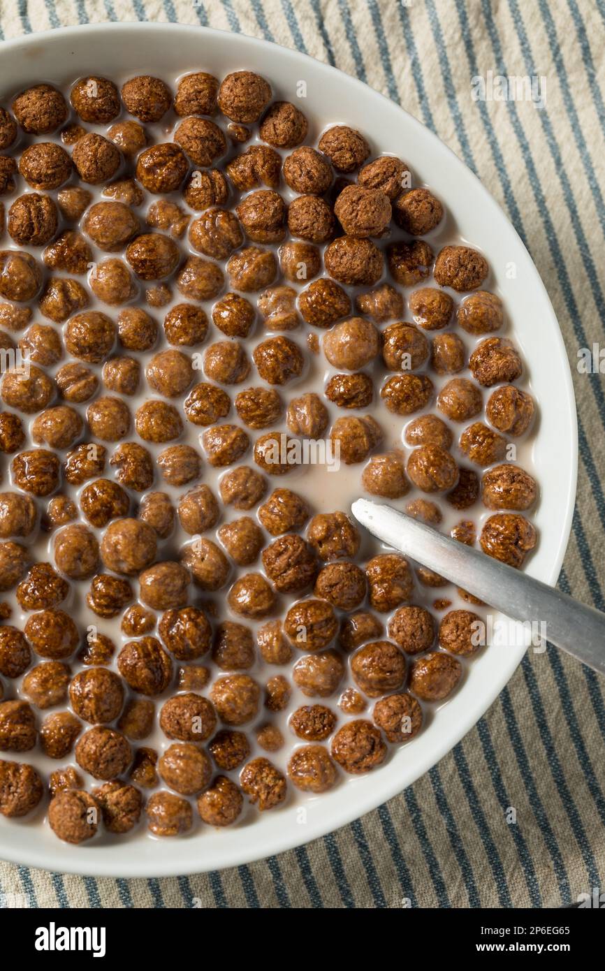 Healthy Sweet Chocolate Puff Cereal with Milk Stock Photo - Alamy