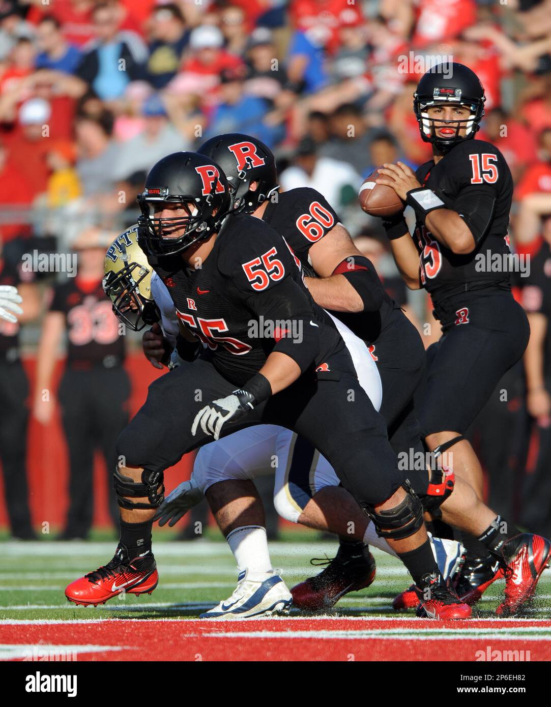 Rutgers University Scarlet Knights guard Betim Bujari (55) protects ...