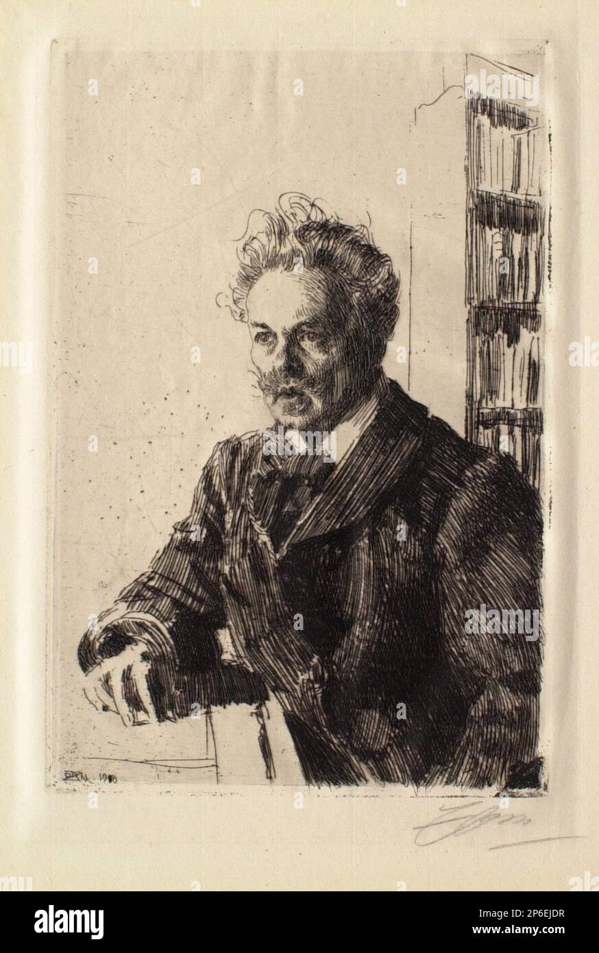 Anders Leonard Zorn, Portrait of August Strindberg, 1910, etching on ...