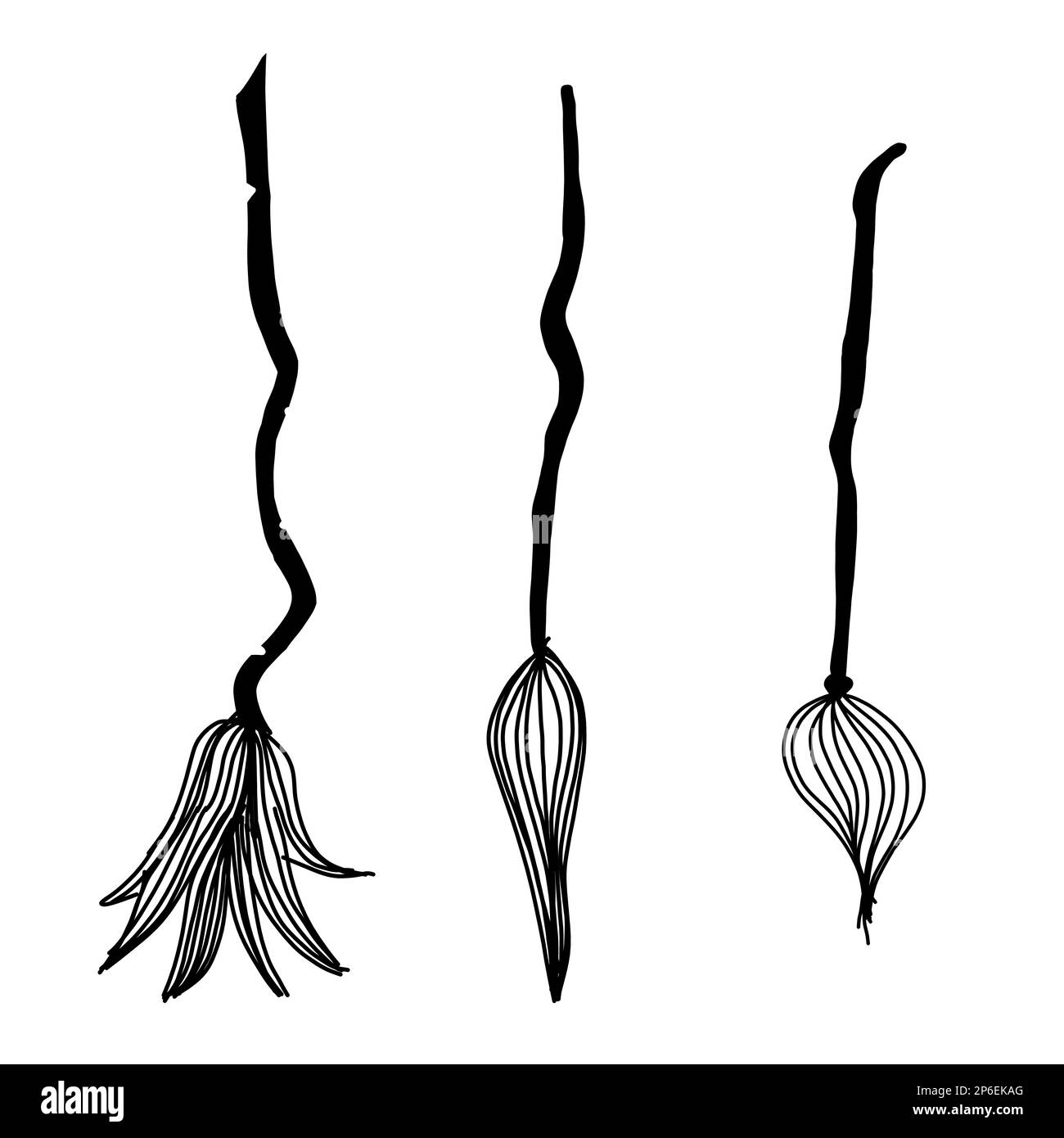 Cartoon witch brooms set. Halloween magic broom. Vector illustration in ...