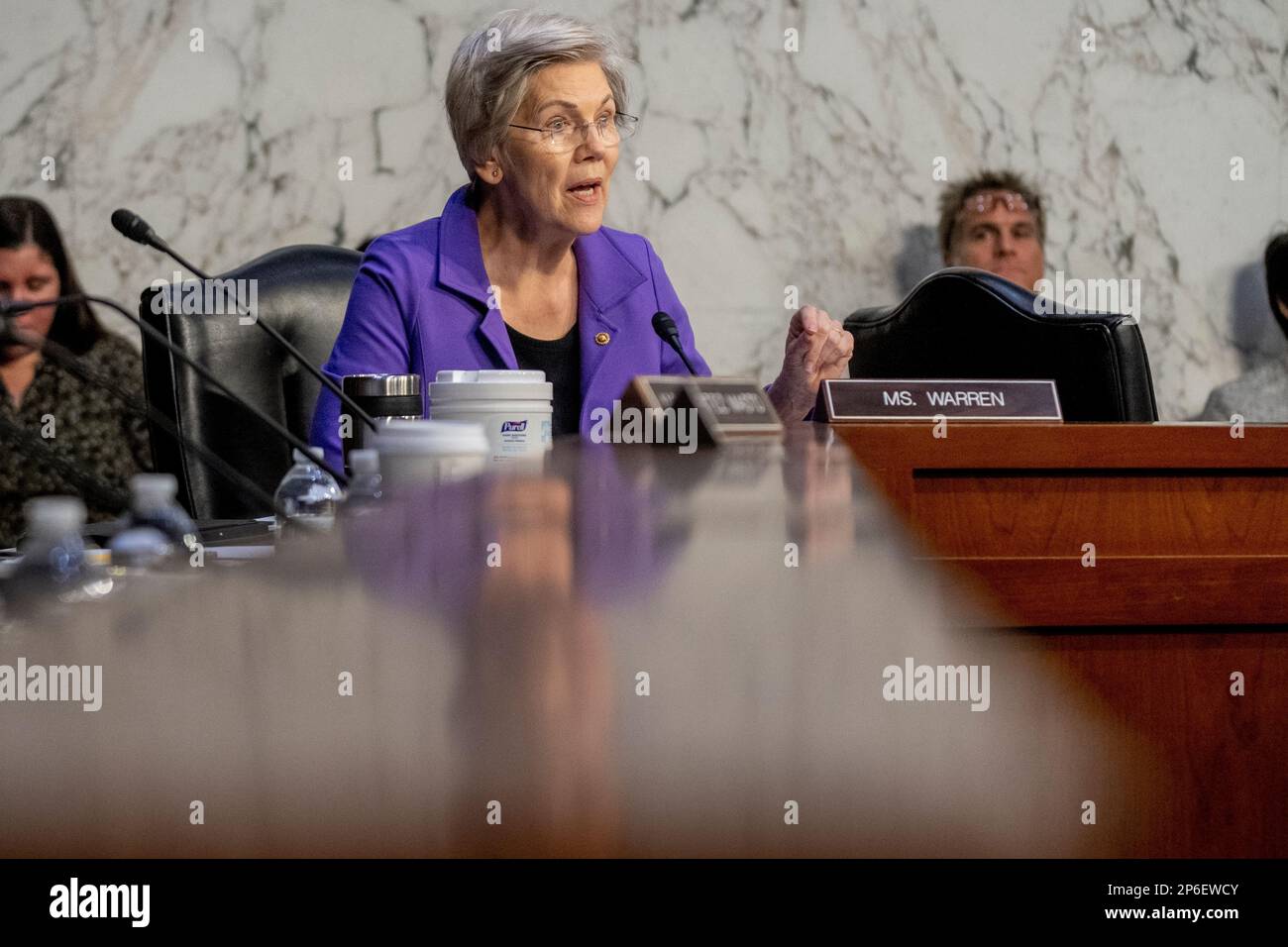 Sen. Elizabeth Warren, D-Mass., speaks as Federal Reserve Chairman ...