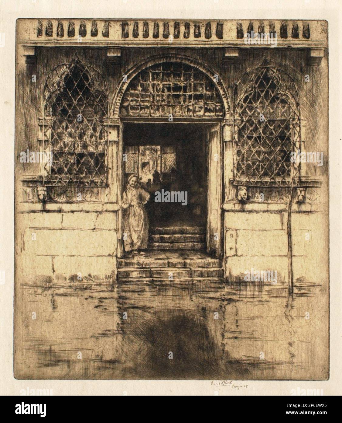 Ernest David Roth, A Venetian Doorway, 1907, etching on laid paper ...