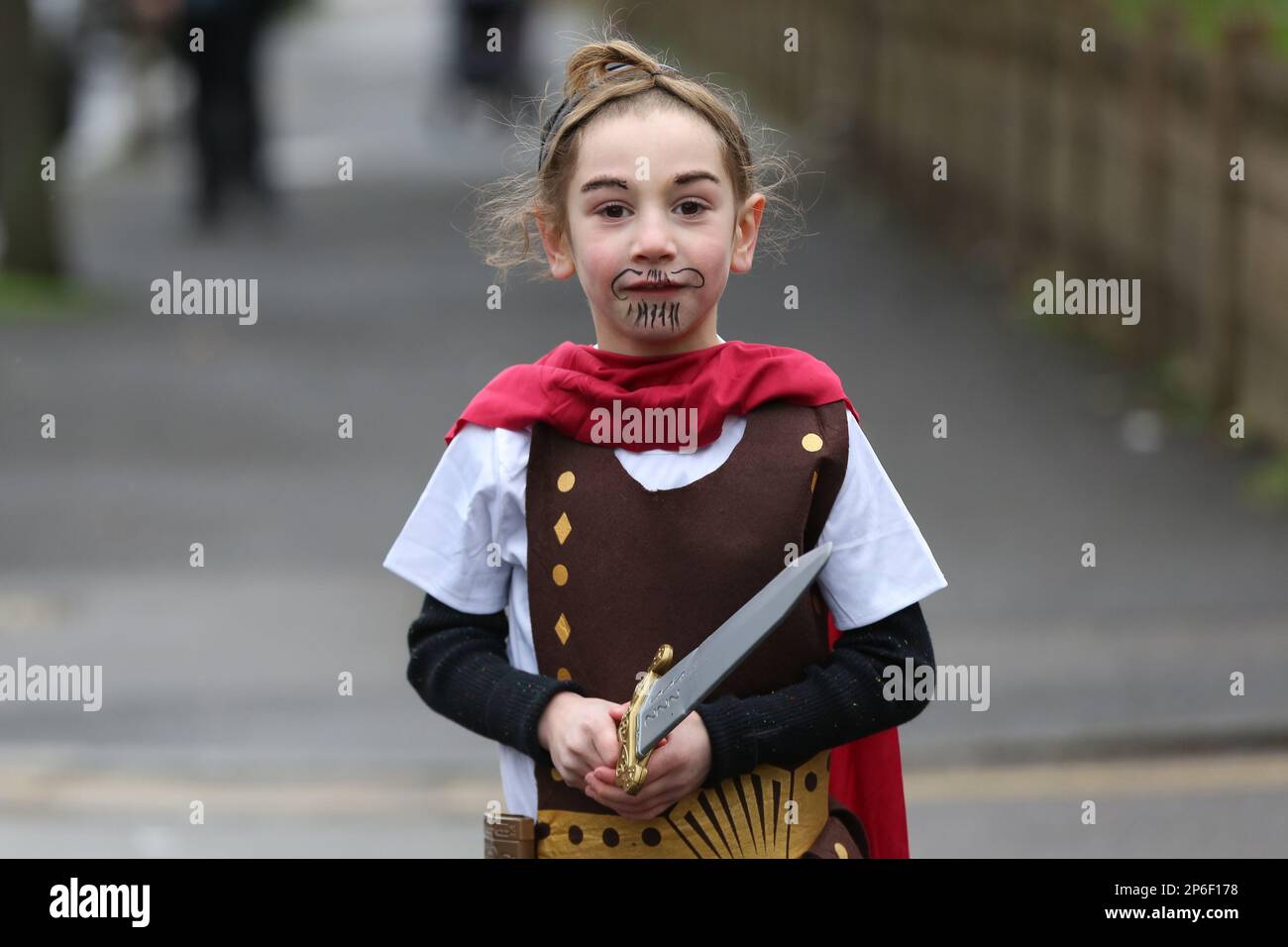 London, UK. 07th Mar, 2023. An Orthodox Jewish girl in fancy dress seen ...