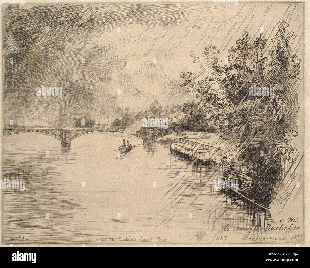 Félix Bracquemond, View of the Bridge of Saints Pères, 1877, etching on ...