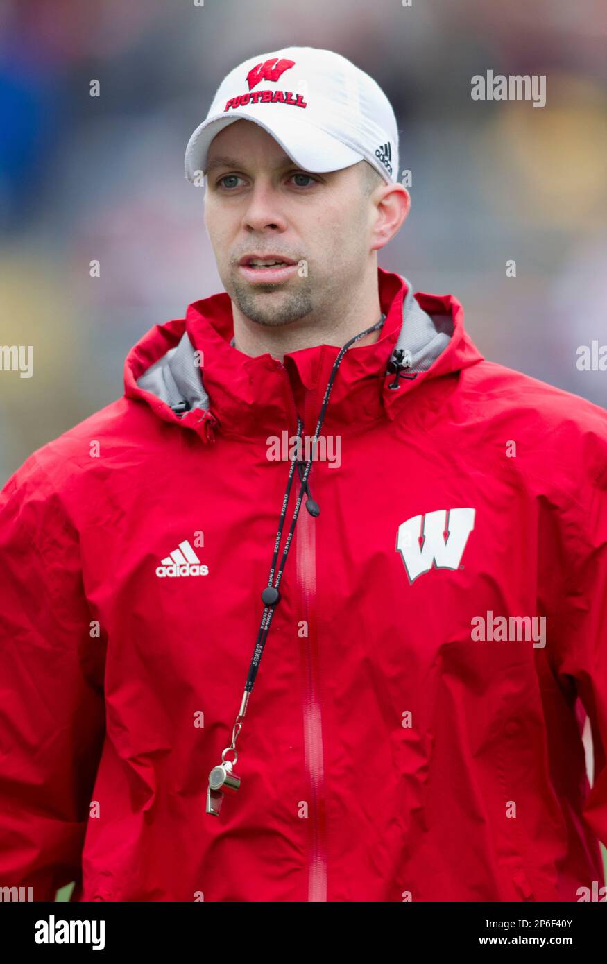 Wisconsin Badgers wide receivers coach Zach Azzanni looks on prior to ...