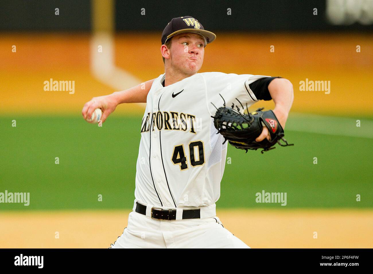 Wake Forest Demon Deacons starting pitcher Connor Kaden #40 in action ...