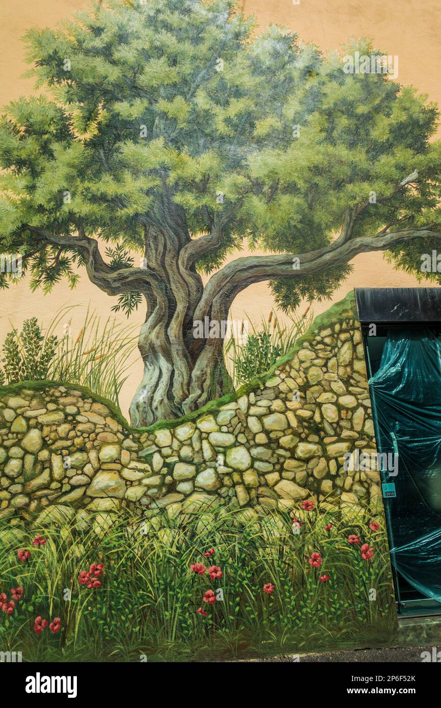Mural of tree on wall of building, Geneva, Switzerland Stock Photo - Alamy