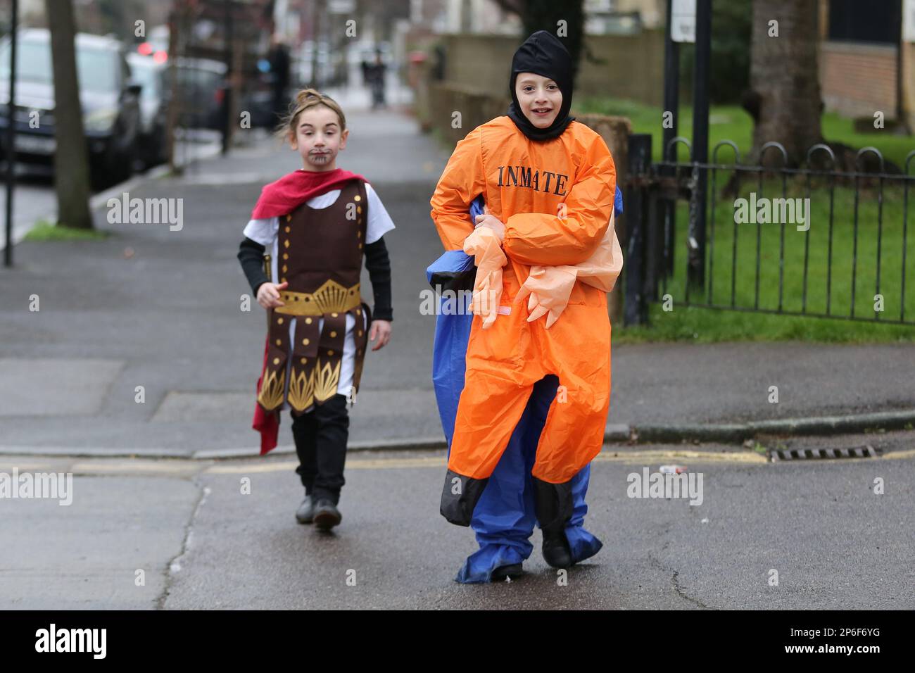 Orthodox Jewish children in fancy dresses seen as they celebrate Purim ...
