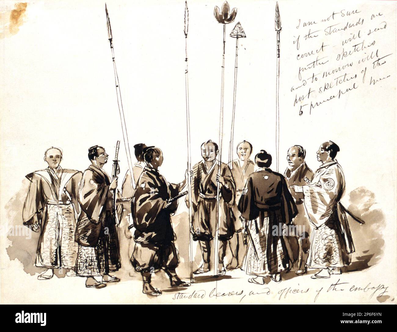 Alfred R. Waud, Japanese Standard Bearers; verso: Sketch of Japanese ...