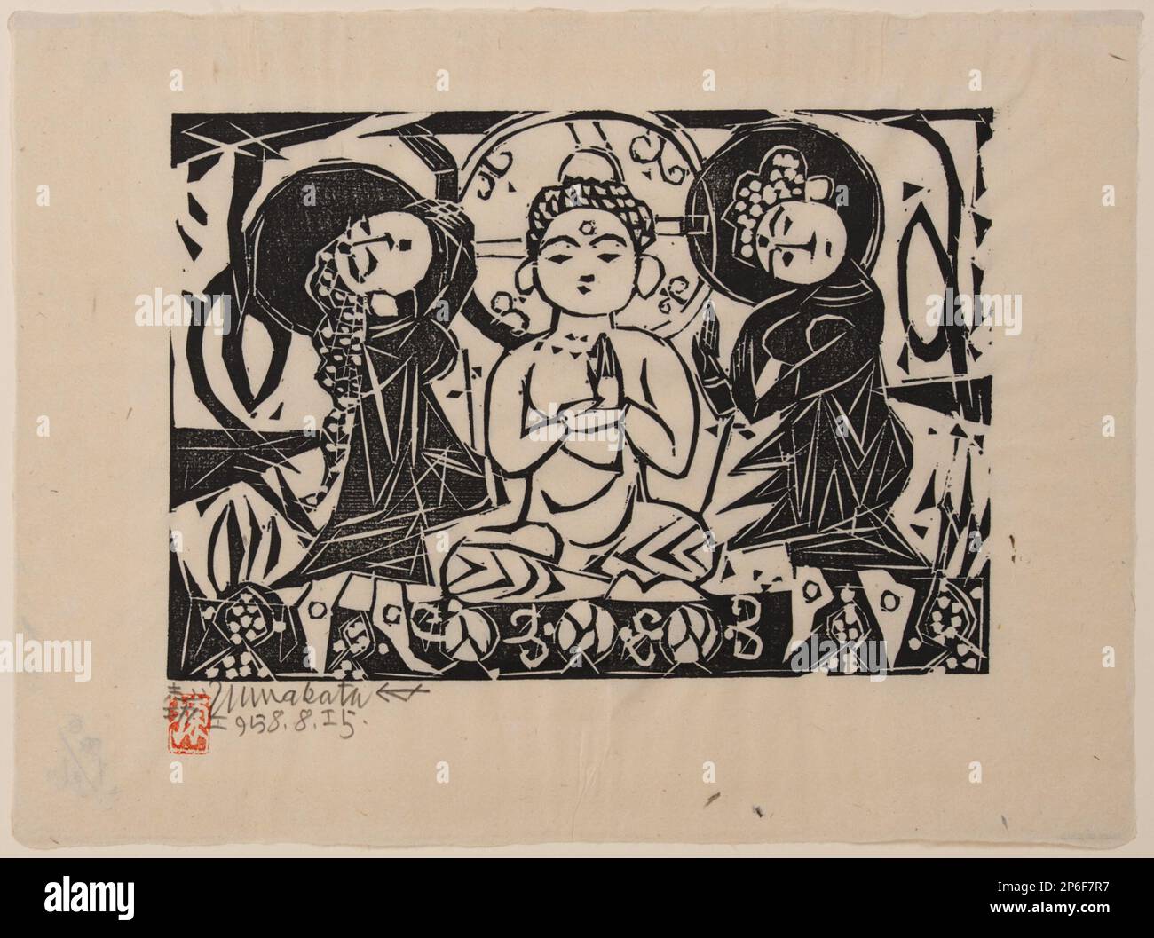 Shiko Munakata, Gautama and Bodhisattvas, 1951, woodcut on Japanese ...