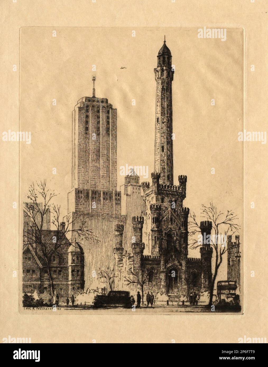 Leon René Pescheret, Water Tower, Chicago, 1932, etching on wove paper ...