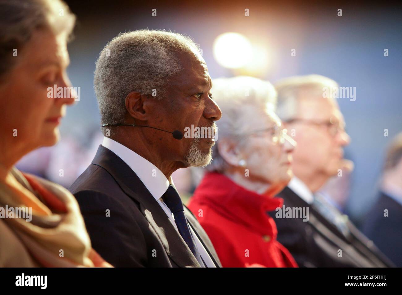 Former U.N. General Secretary Kofi Annan is flanked by his wife Nane ...