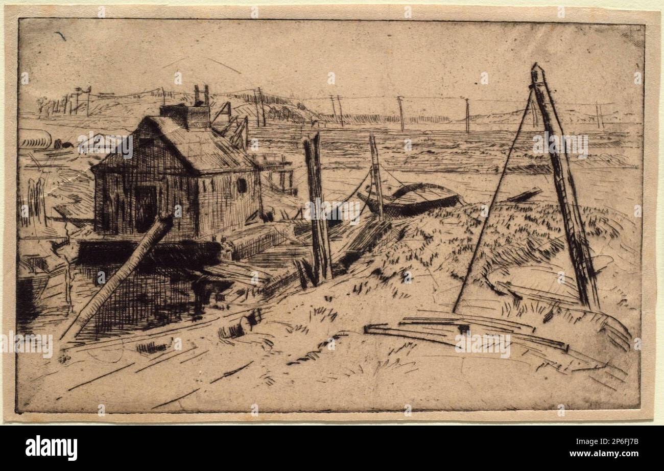 Paul Dougherty, Floating Shack with Telephone Lines in the Distance ...