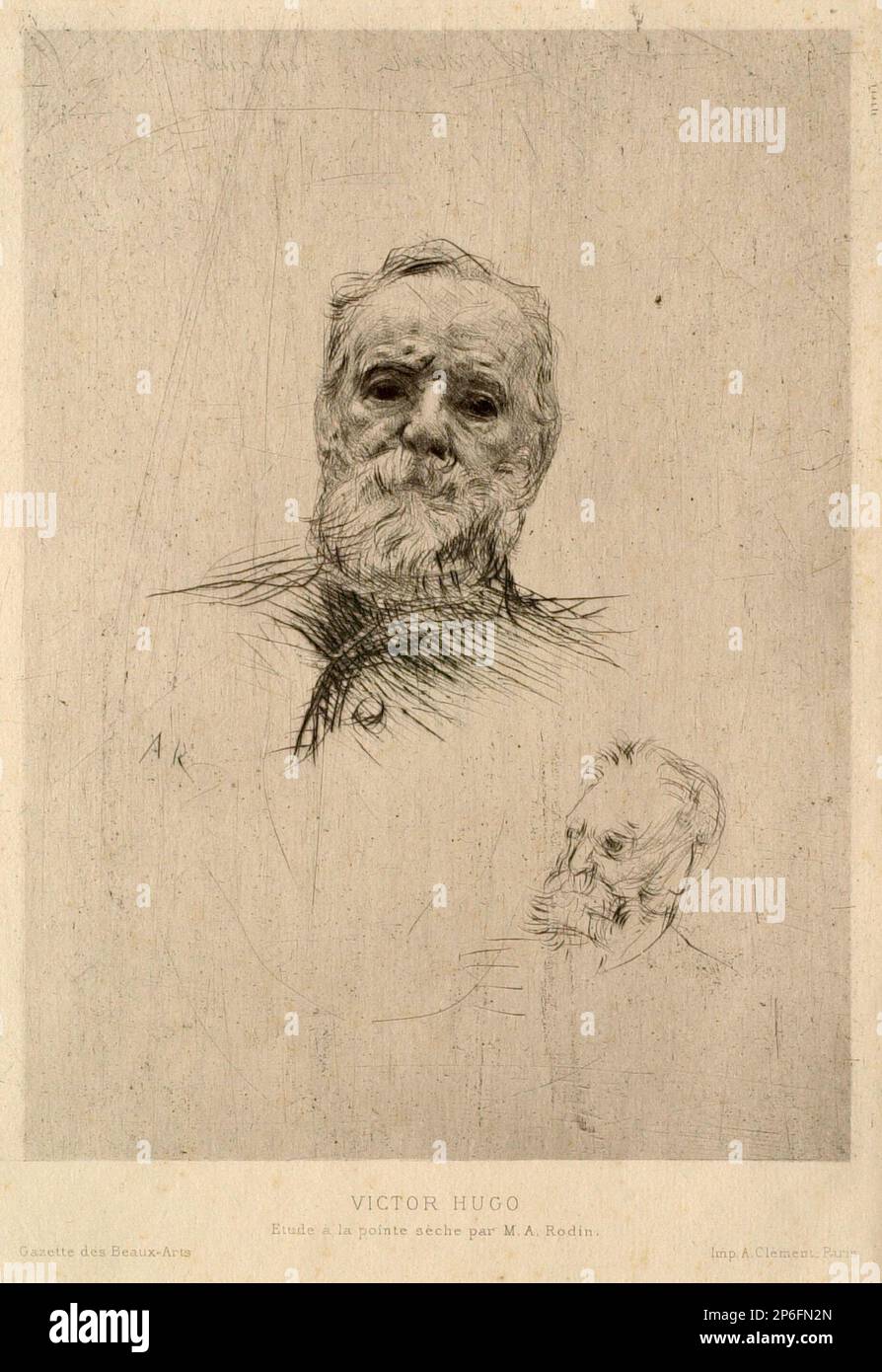 Auguste Rodin, Victor Hugo, 1885, steel-faced drypoint on paper Stock ...
