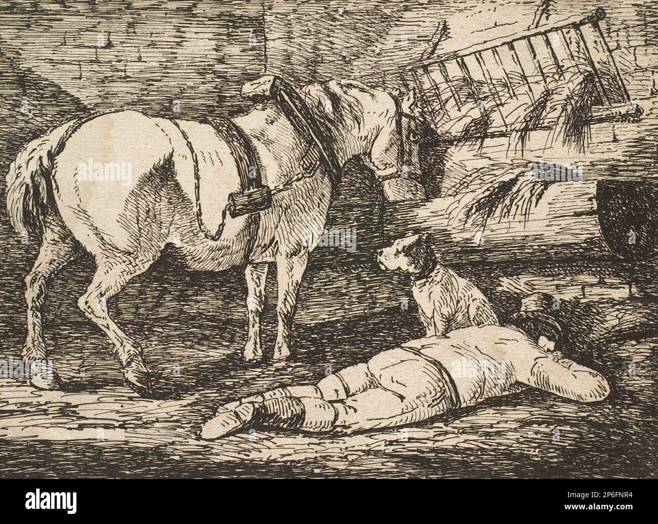 A Horse in the Stable, a Man on the Ground, and a Dog Nearby, 1802 ...