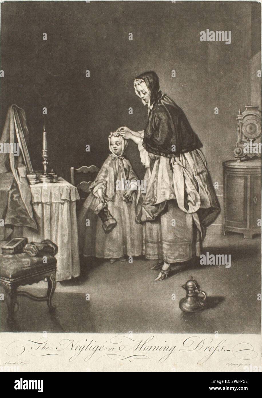 Jean Simon, The Negligé, mezzotint on laid paper Stock Photo - Alamy