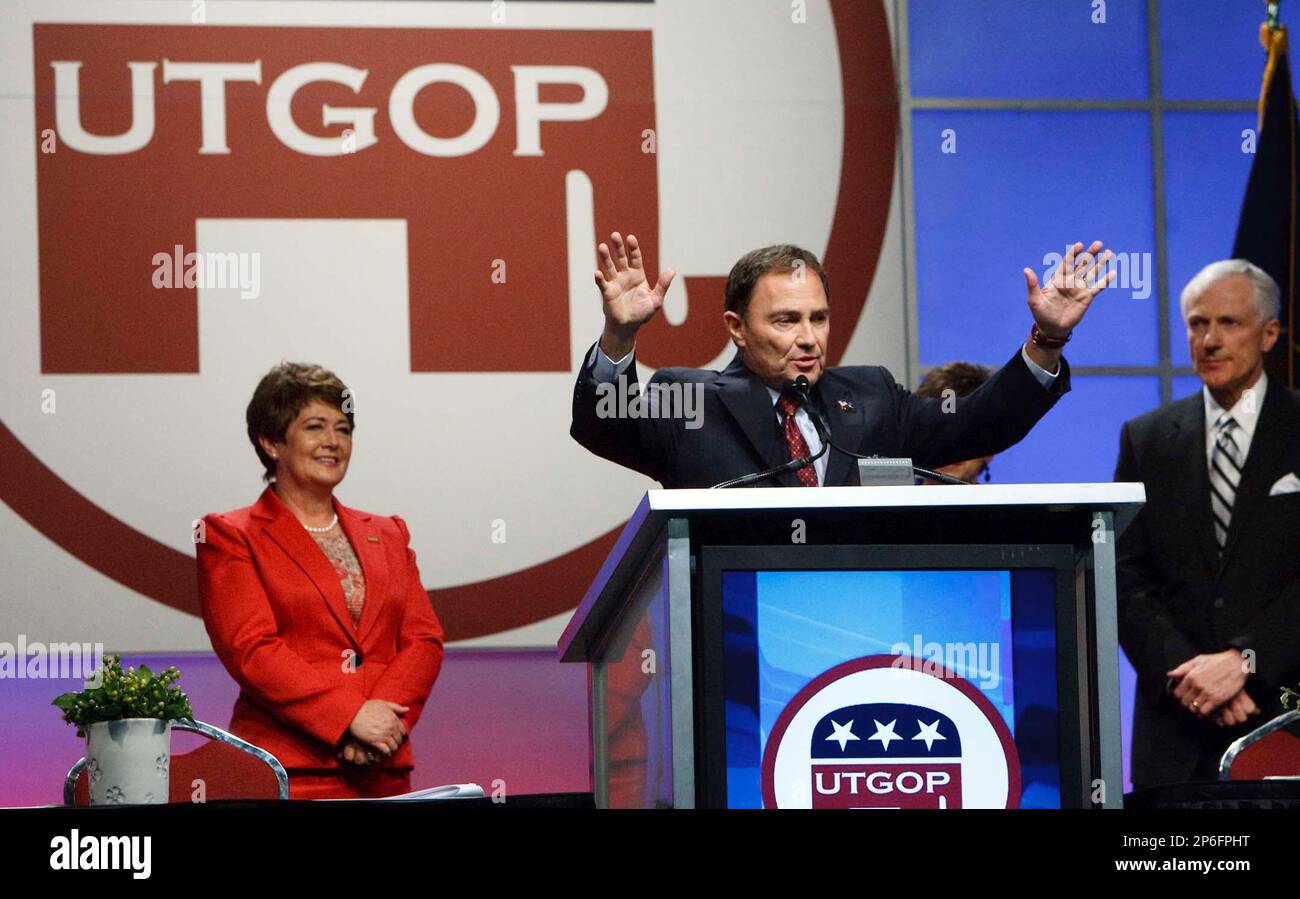 Utah Governor Gary Herbert speaks at the Republican state convention ...