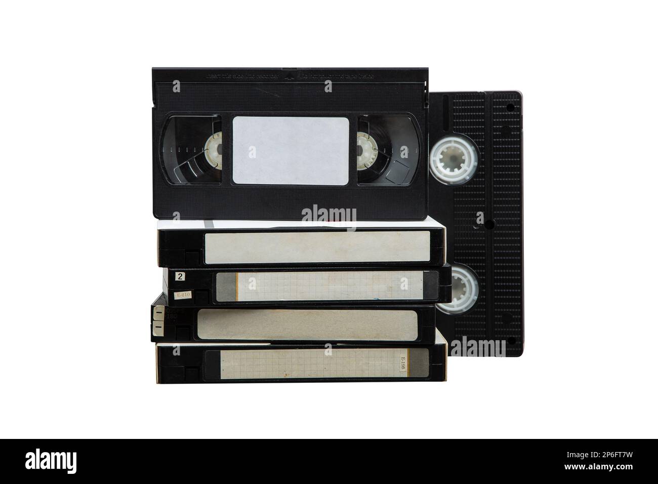 Pile of VHS video cassettes. Vintage media. Isolate on a white ...