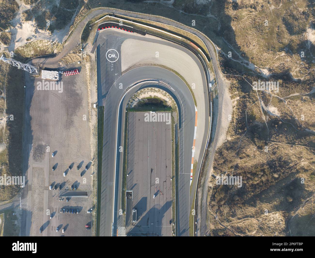 Breathtaking top down bird's-eye view of the Tarzan corner at Circuit Zandvoort captures the ...