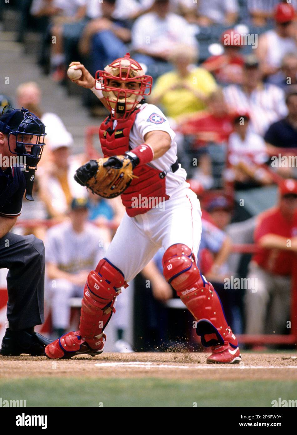 Texas Rangers Catcher Ivan Pudge Rodriguez in a game against the ...