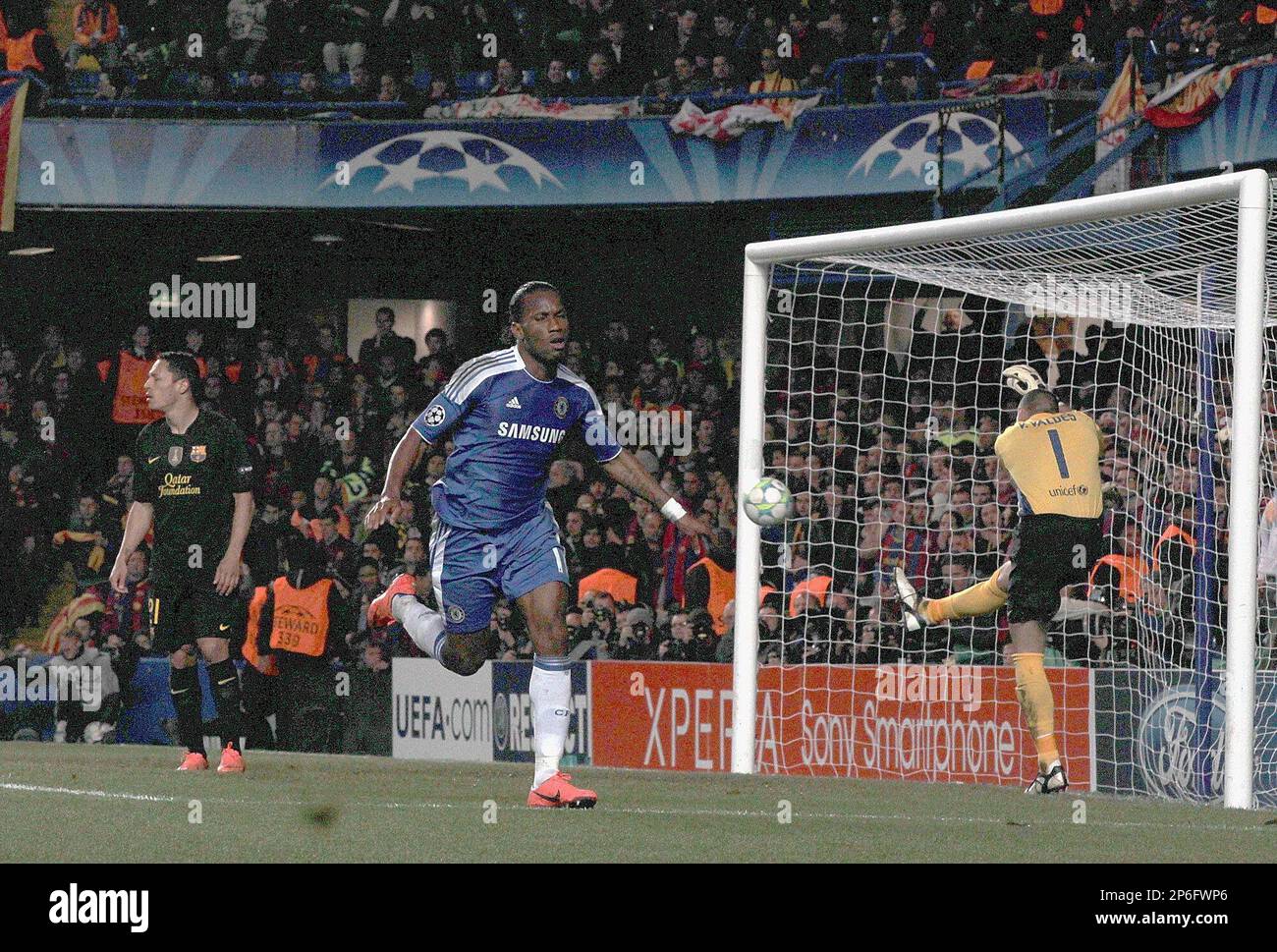 Didier Drogba of Chelsea scores during the..Chelsea v Barcelona ...