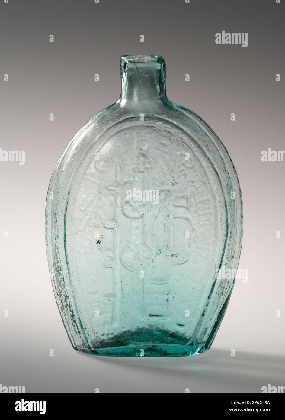 Lancaster Glass Works, Figured Flask, c. 1849–60, aquamarine glass ...