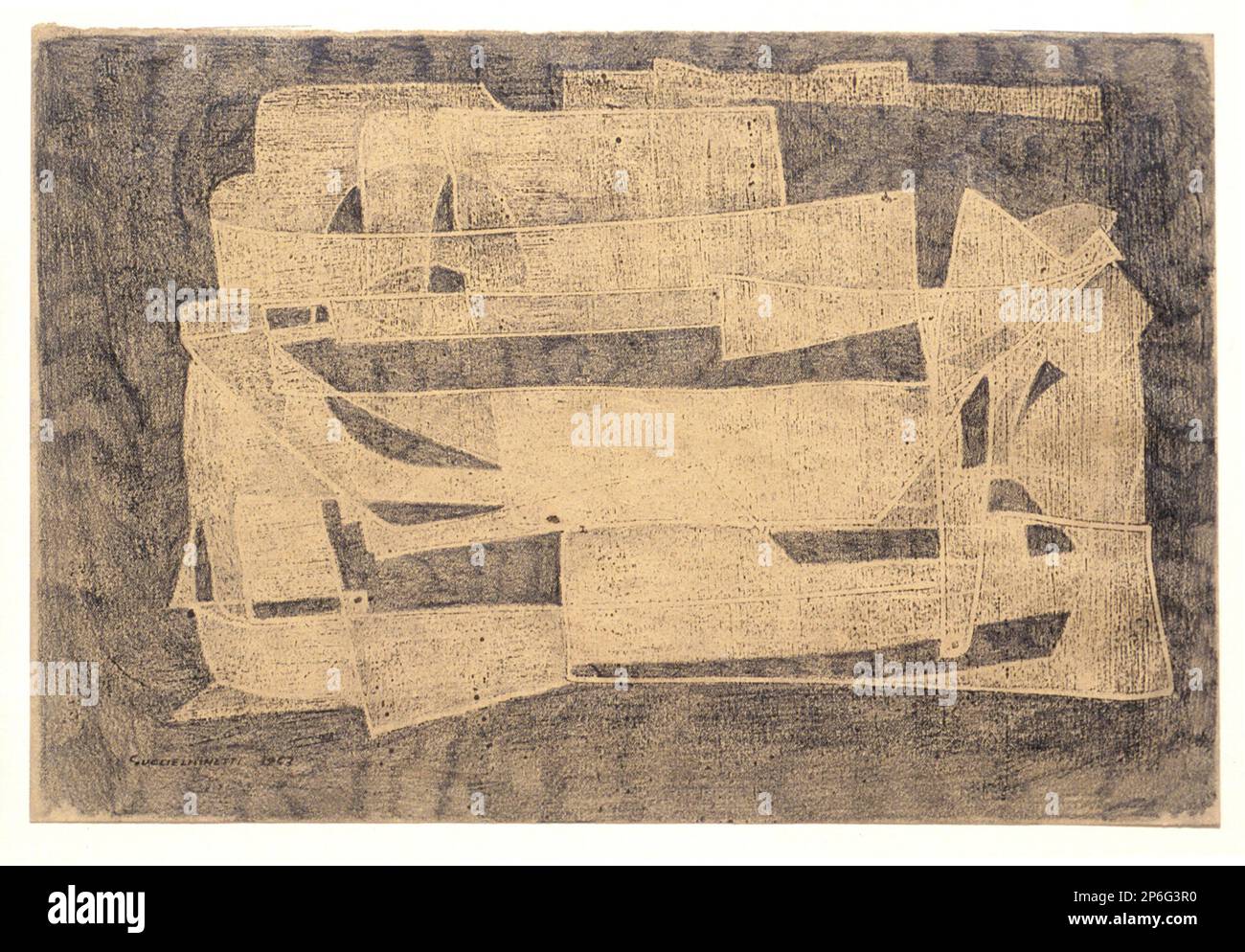 Eugenio Guglielminetti, Composition, 1953, graphite on powdered paper ...