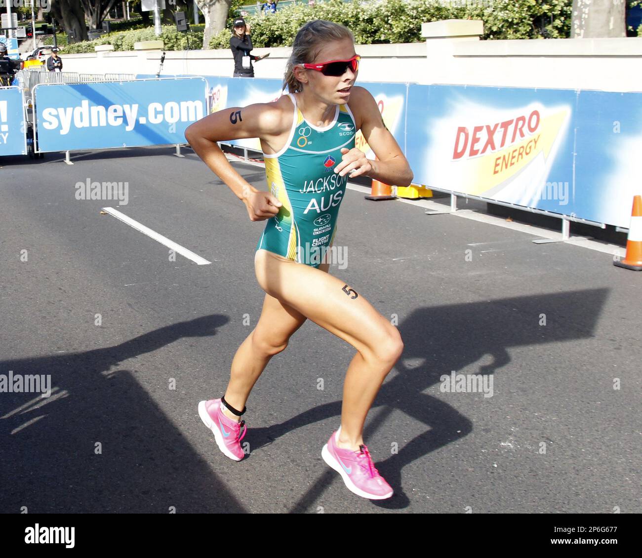 Emma Jackson, of Australia, at the Sydney Dextro Energy ITU Triathlon World Championship Series ...